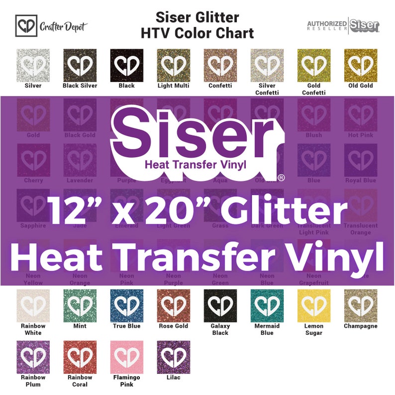 Siser Glitter Heat Transfer Vinyl HTV - 20"x12", Heat Transfer Glitter ...