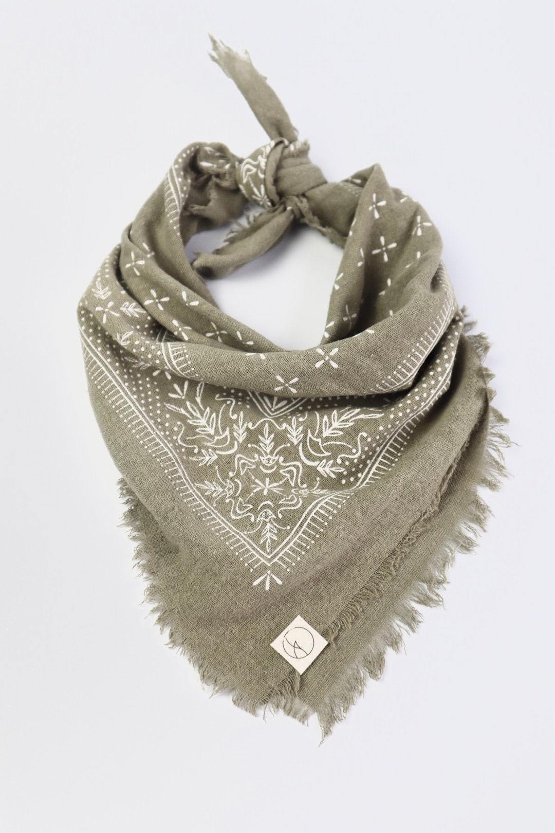 Sage Grey Classic Patterned Raw Silk Bandana/scarf- White Ink - Etsy