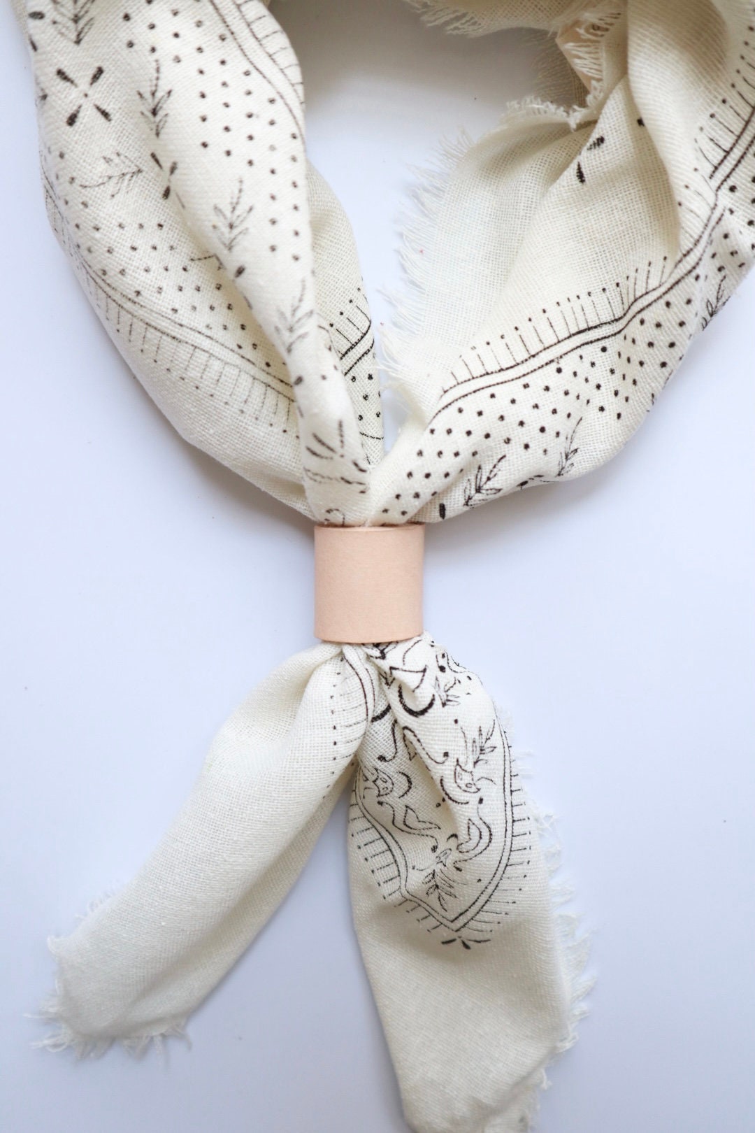 Cream/ White Classic Patterned Raw Silk Bandana/scarf- Black Ink - Etsy