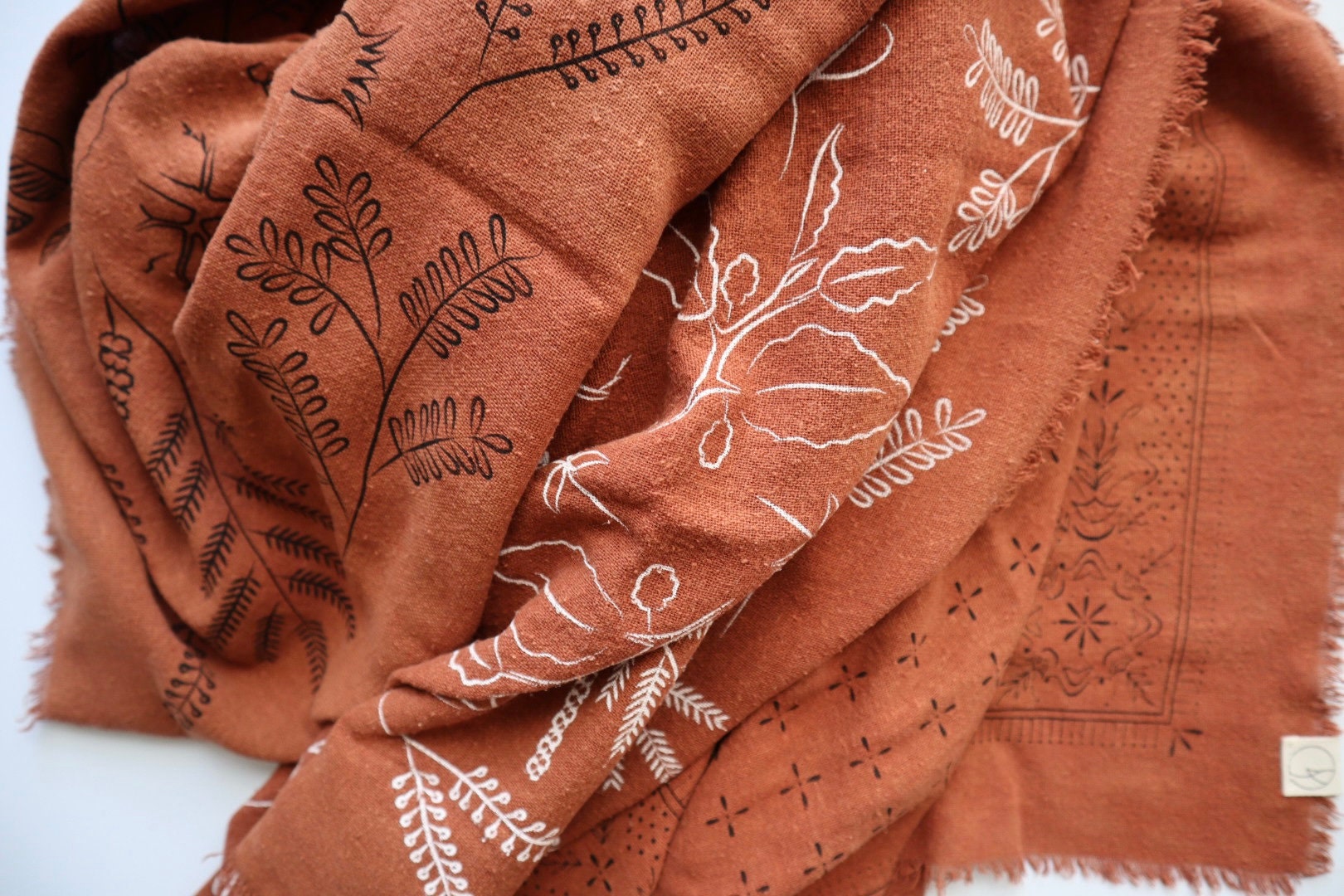 Terracotta Naturally Dyed Botanical Patterned Raw Silk Bandana/scarfs ...