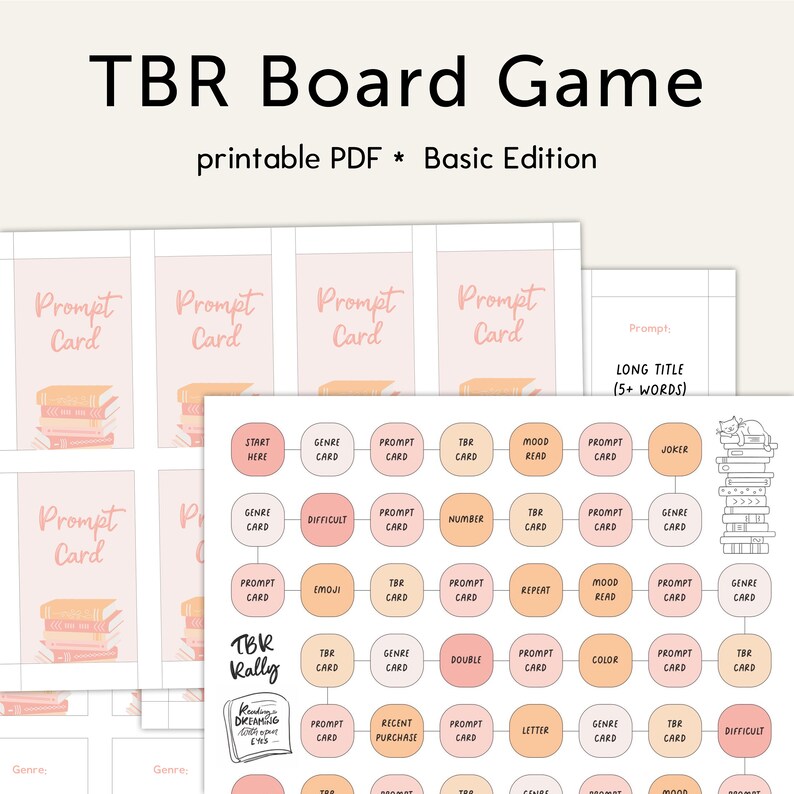 Printable TBR Board Game With Reading Prompts, Reading Challenge ...