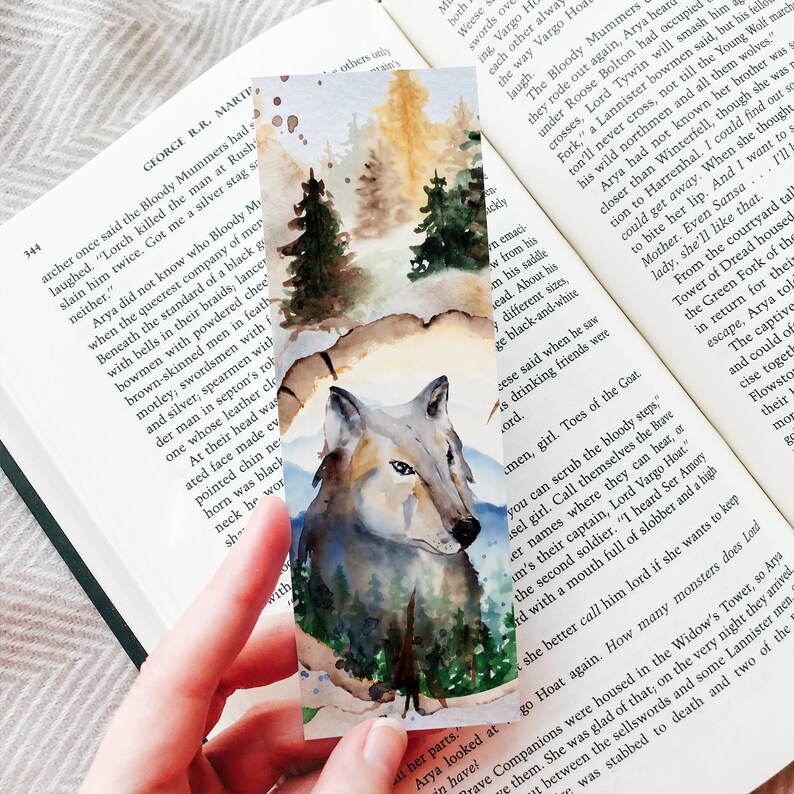 Wolf Bookmarks Printable, Woodland Landscape Watercolor Bookmark Set ...