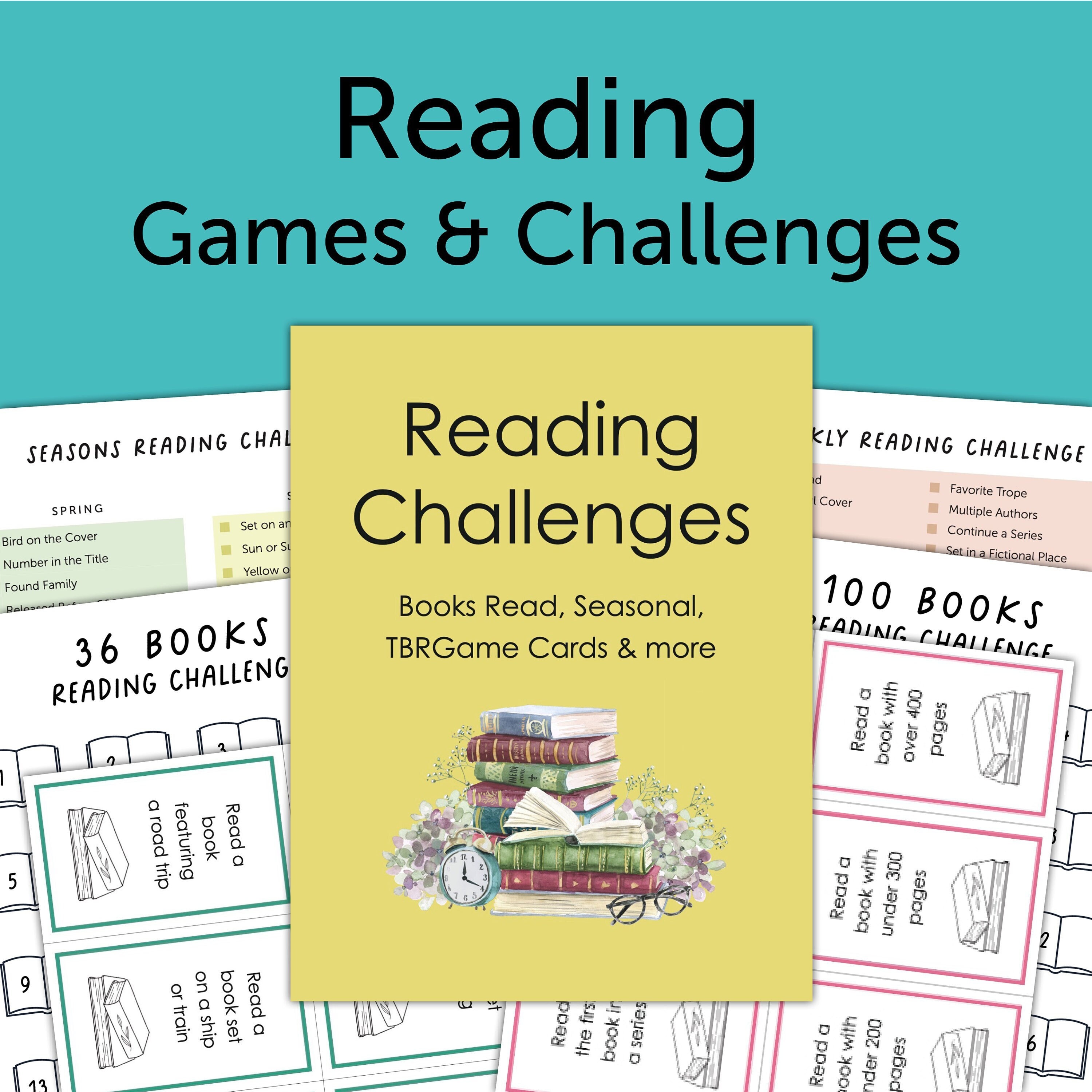 Printable Reading Challenge Templates TBR Game Cards Books - Etsy