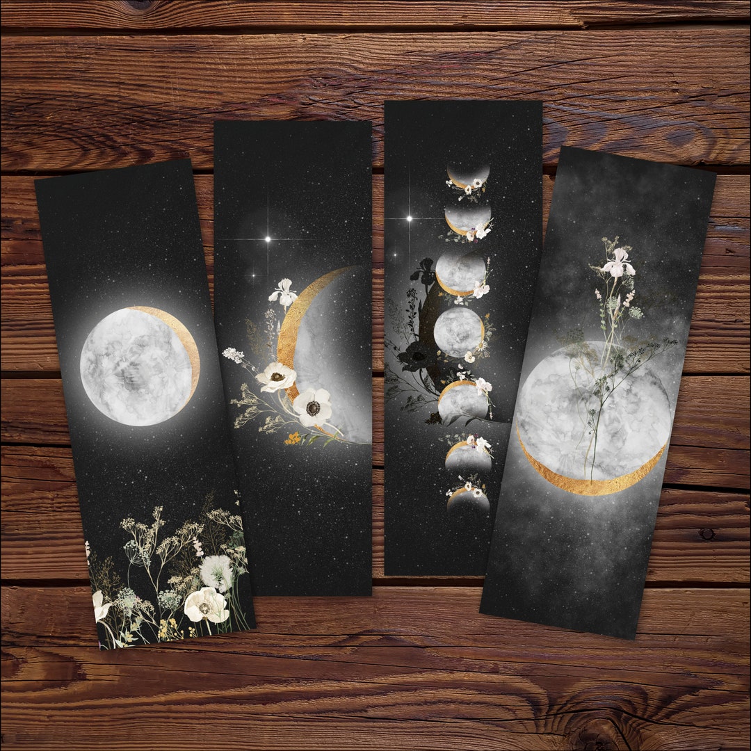 Moon Flower Printable Bookmarks Set, Night Sky Bookmarks Moon Phases ...