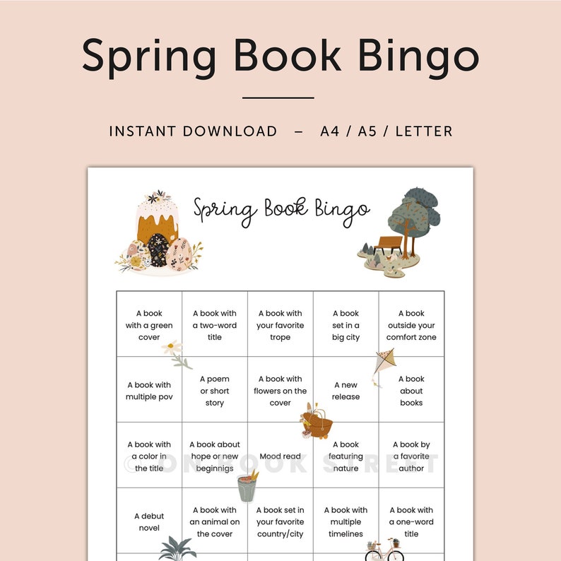 Spring Book Bingo Printable, TBR Game, Reading Prompts, What to Read ...