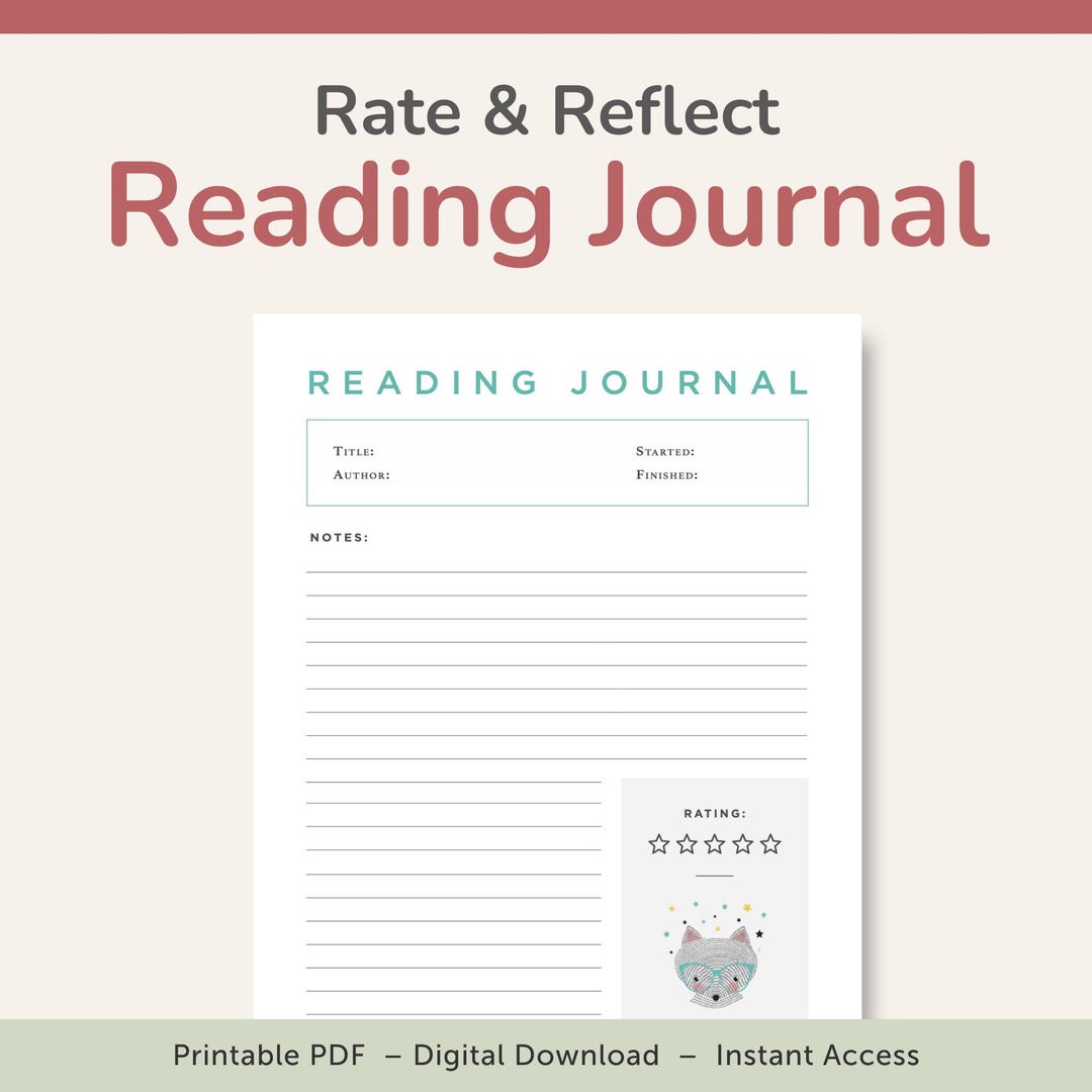 Printable Reading Journal Reading Diary Book Review Bookish Printables ...