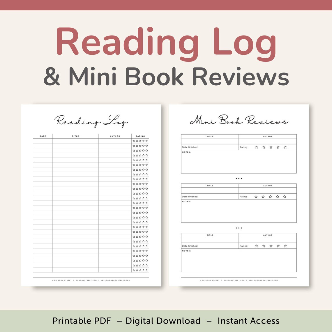 Reading Log Printable, Book Review Template, Reading Tracker, PDF ...