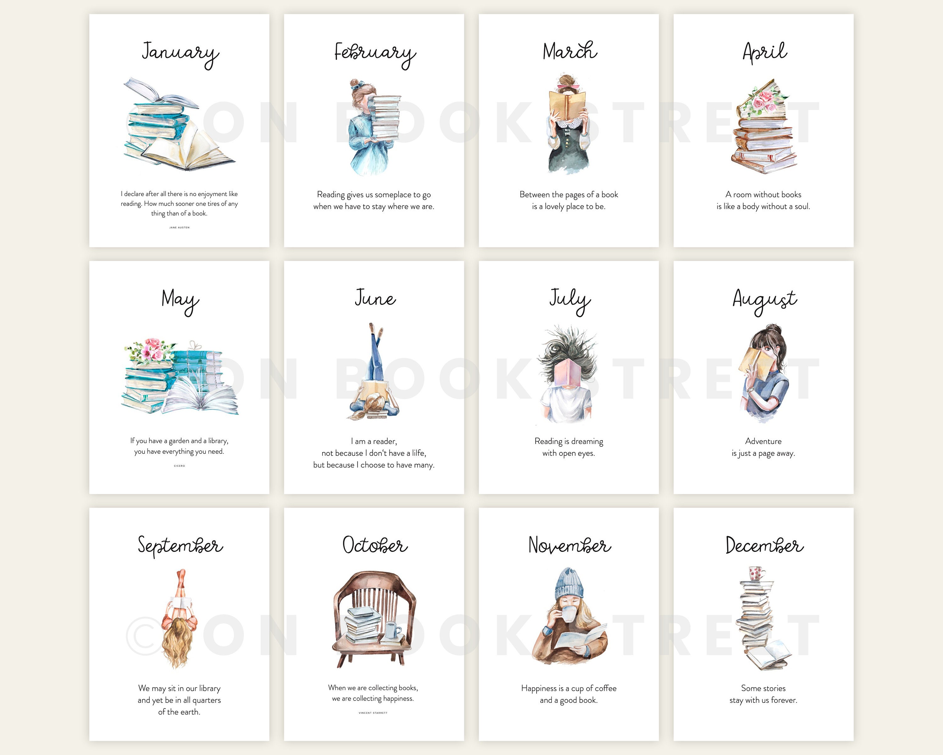 Printable Undated Calendar for Book Lovers Book Quotes Wall - Etsy