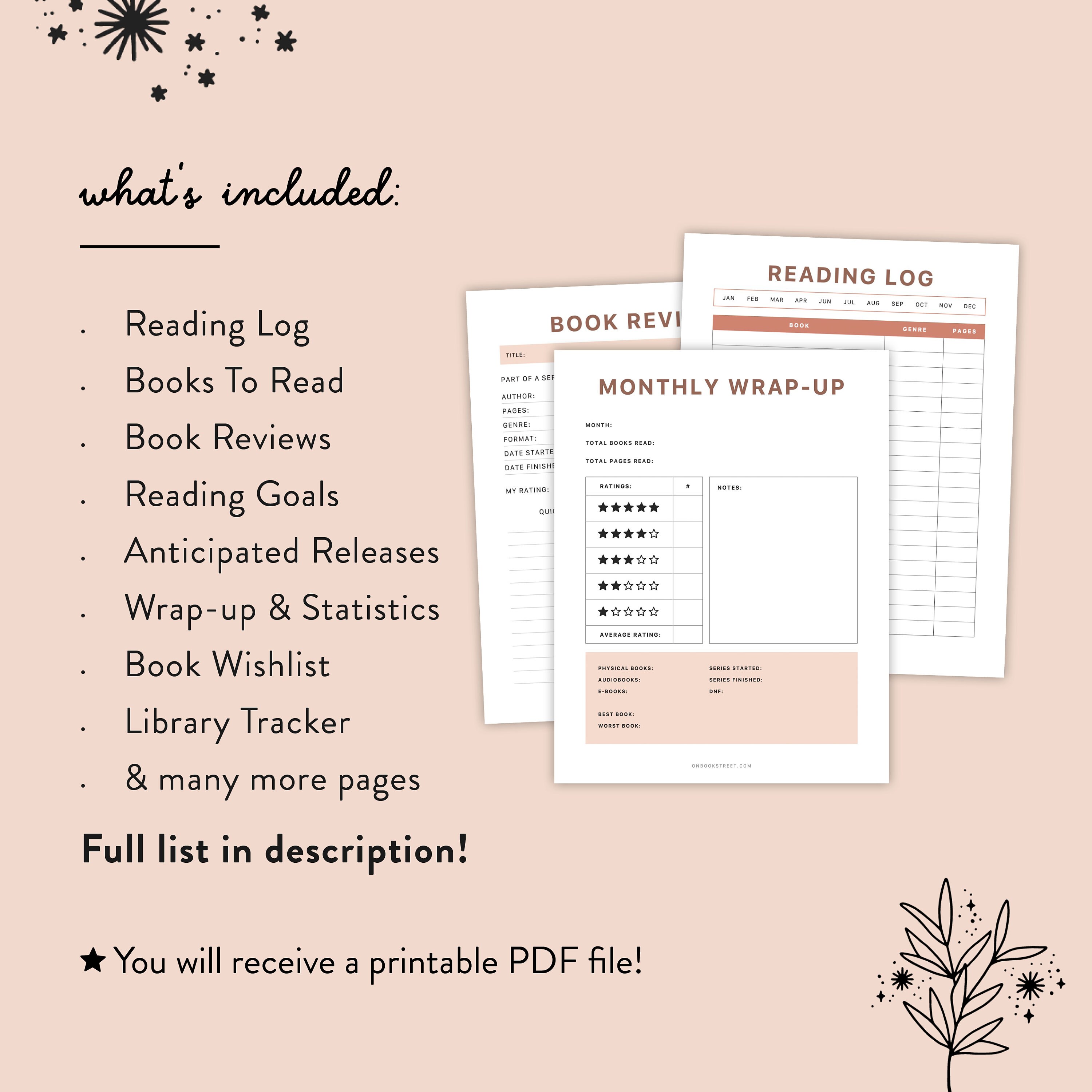 Reading Journal Printable Book Reading Tracker Book Journal - Etsy