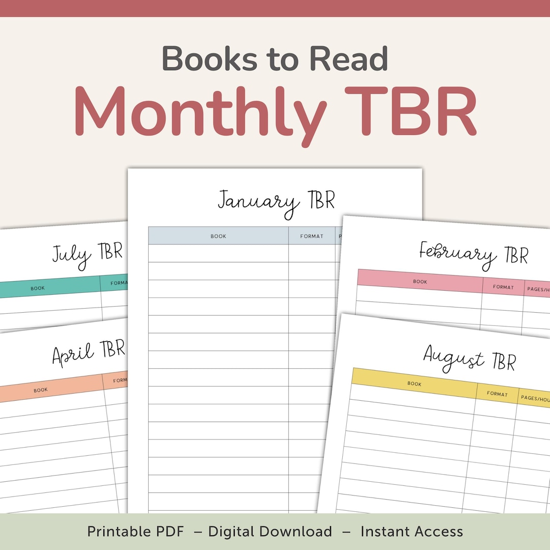 Monthly TBR Lists, Books to Read List, PDF – DOWNLOAD - Etsy