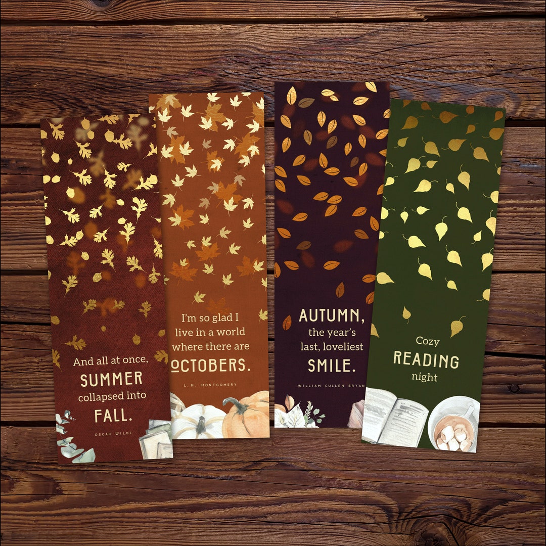 Autumn Bookmark Set, Printable Bookmarks With Quotes, Literary Gifts ...