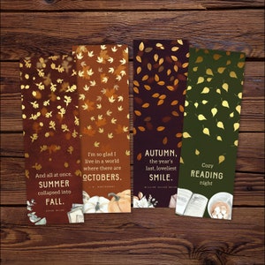 Autumn Bookmark Set, Printable Bookmarks With Quotes, Literary Gifts ...