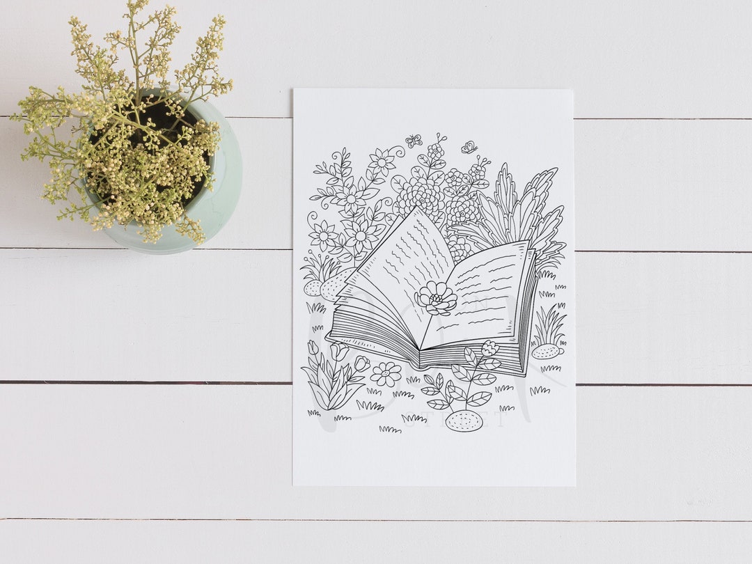 Printable Coloring Page for Book Lovers, Bookish Gifts for Readers ...