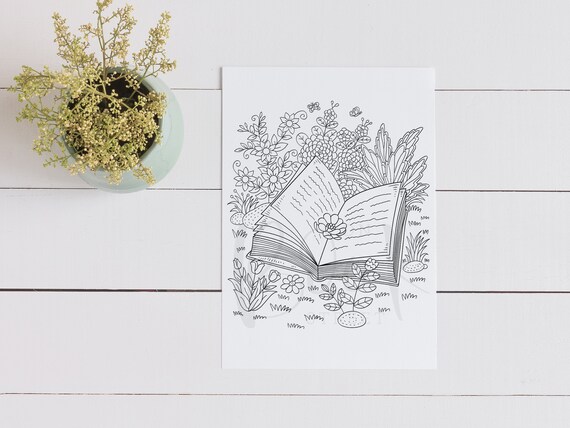 Printable Coloring Page for Book Lovers Bookish Gifts for | Etsy