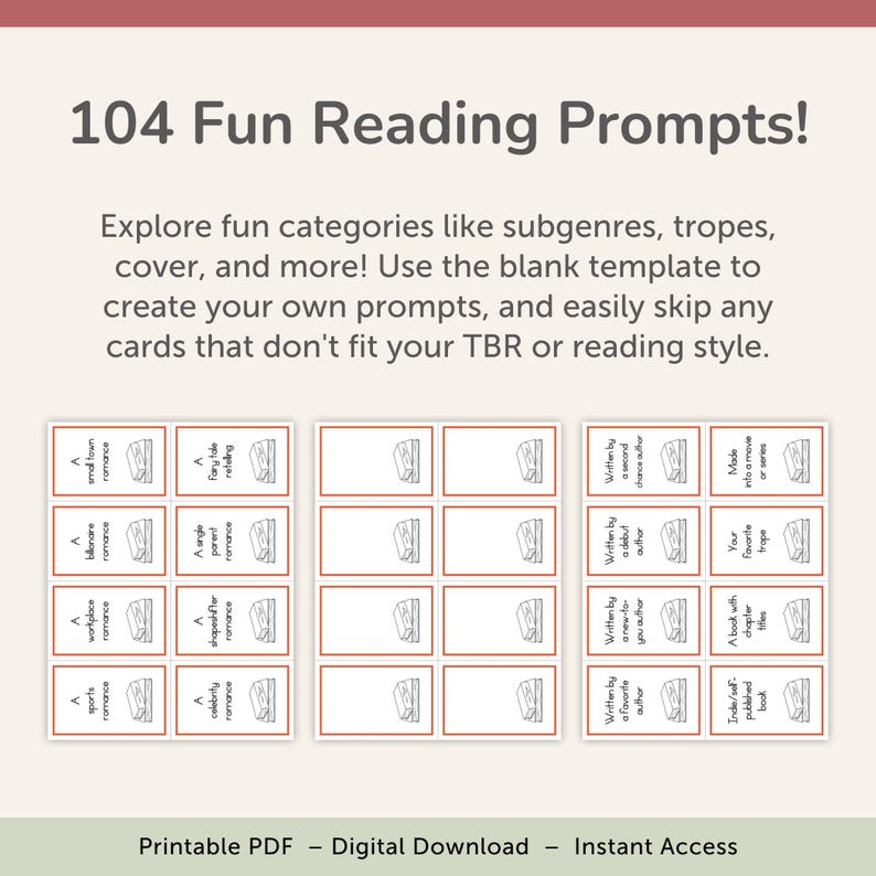 Romance TBR Game, Printable Reading Prompts Cards, What to Read Next ...