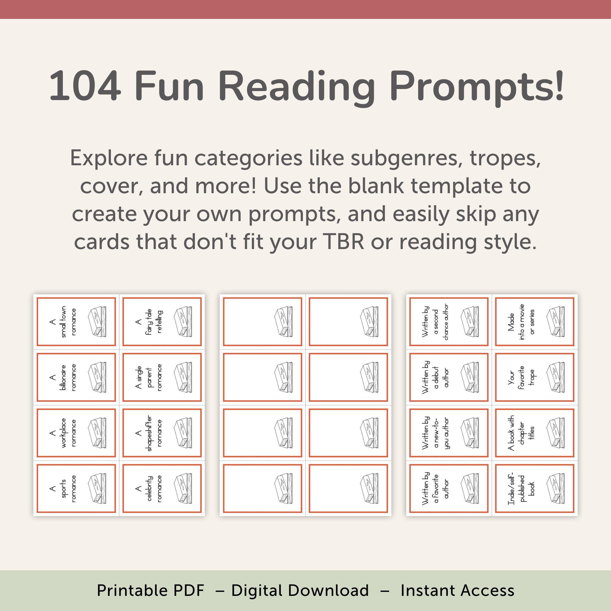 Romance TBR Game, Printable Reading Prompts Cards, What to Read Next ...