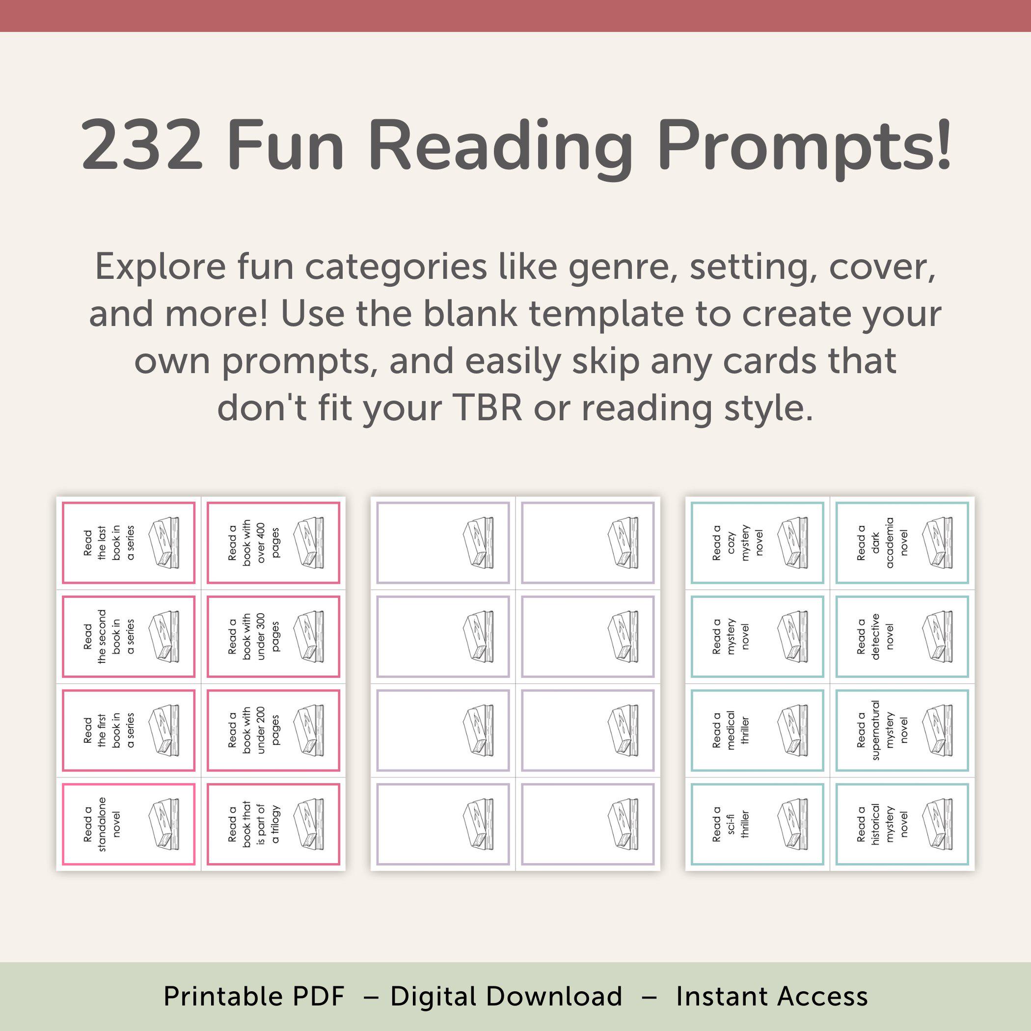 TBR Game, Printable Reading Prompts Cards, What to Read Next, PDF ...