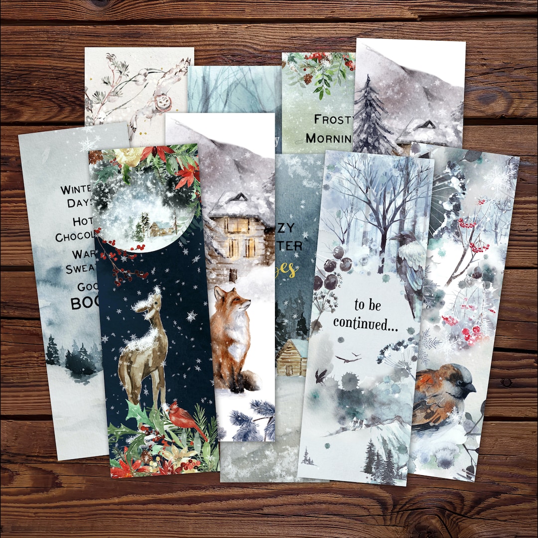Winter Bookmarks Printable, Animals & Snowy Landscapes, Bundle of 24 ...