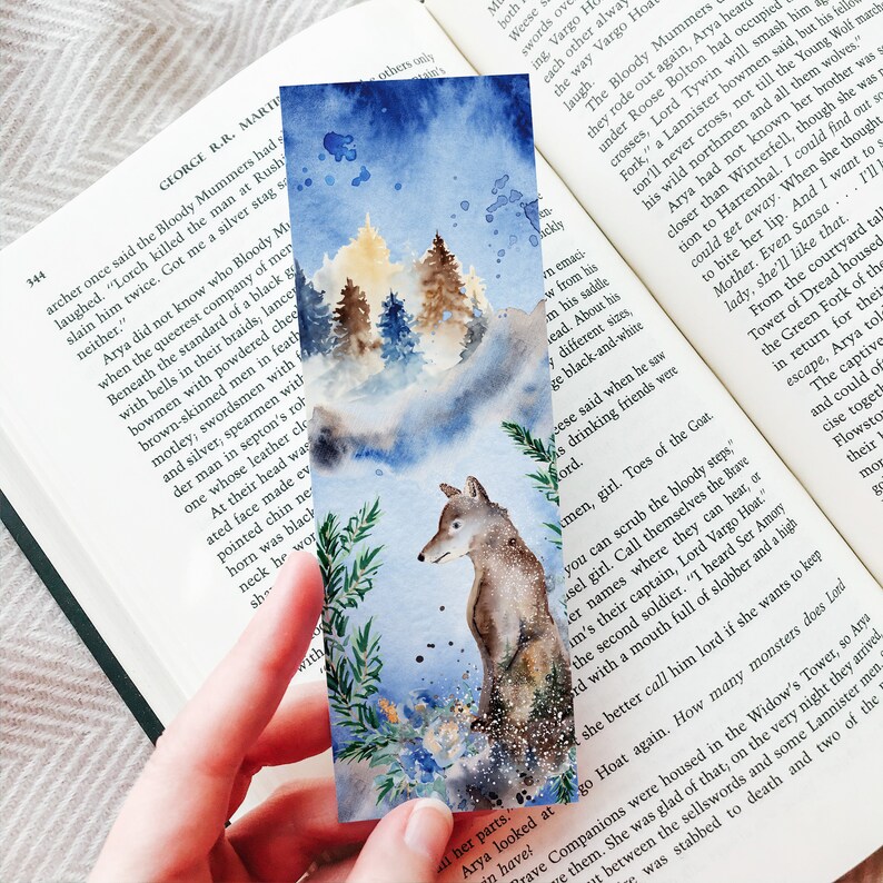 Wolf Bookmarks Printable, Woodland Landscape Watercolor Bookmark Set ...