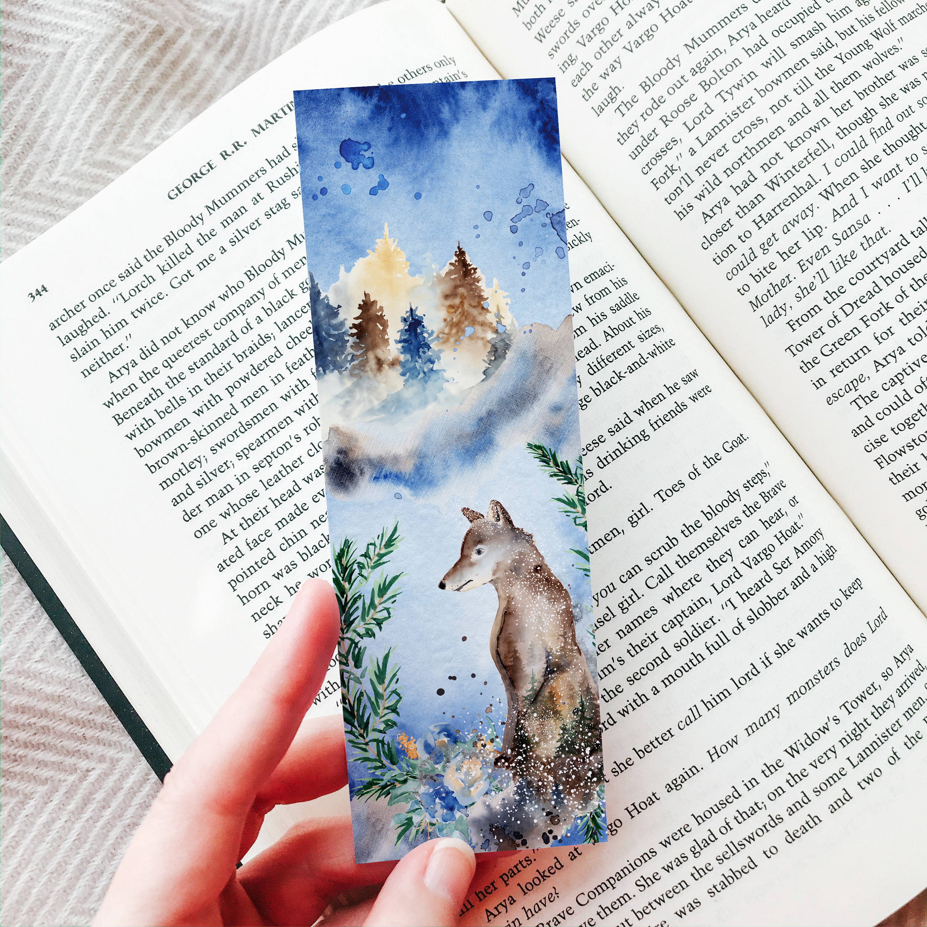 Wolf Bookmarks Printable, Woodland Landscape Watercolor Bookmark Set ...