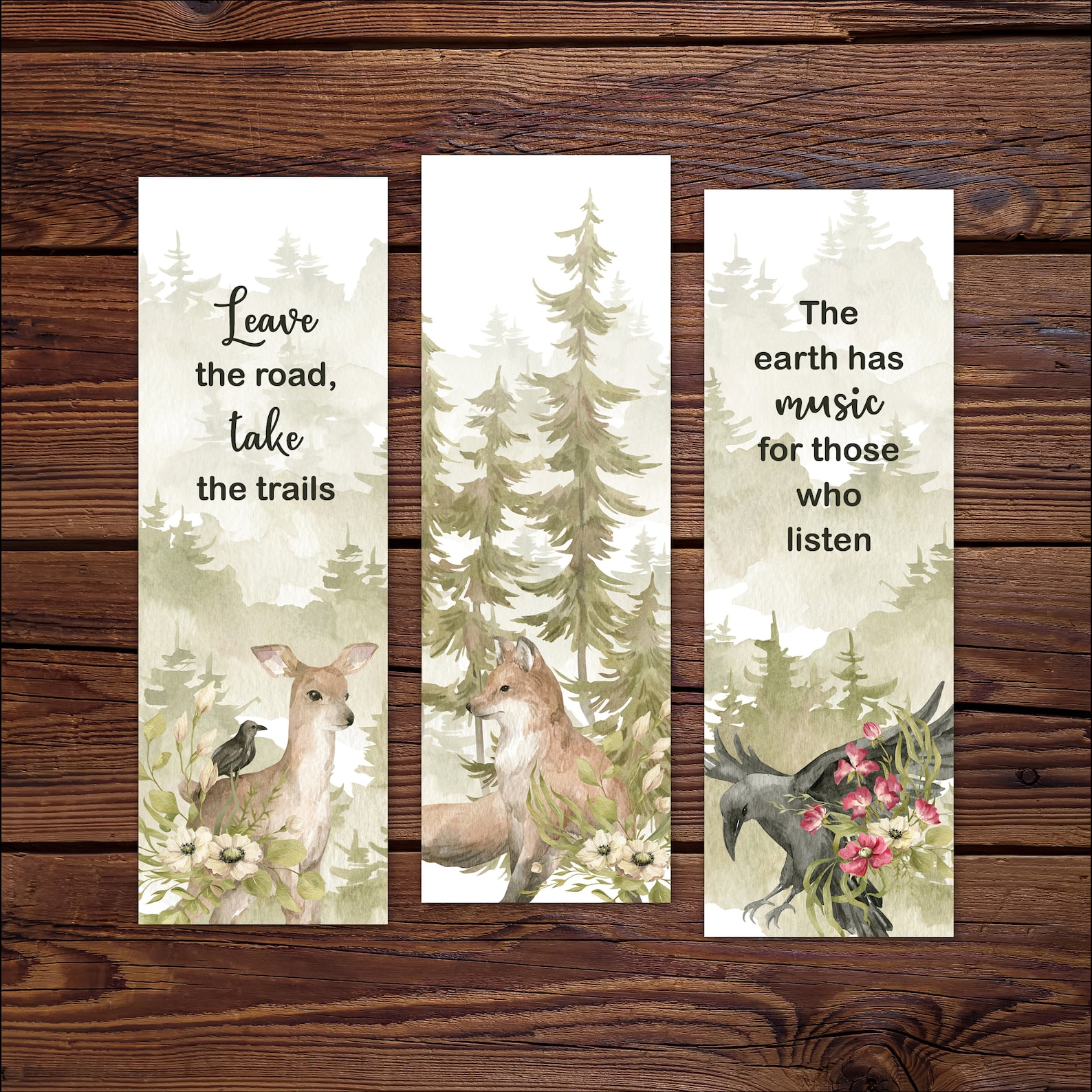 Nature Bookmarks Printable, Digital Watercolor Bookmark Set, Woodland ...