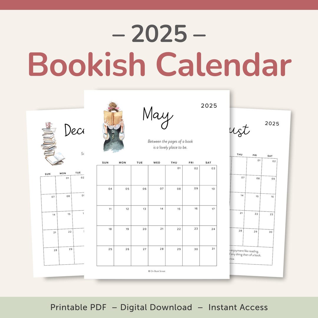 Book Lover Calendar 2025 Printable With Bookish Quotes, PDF - DOWNLOAD ...