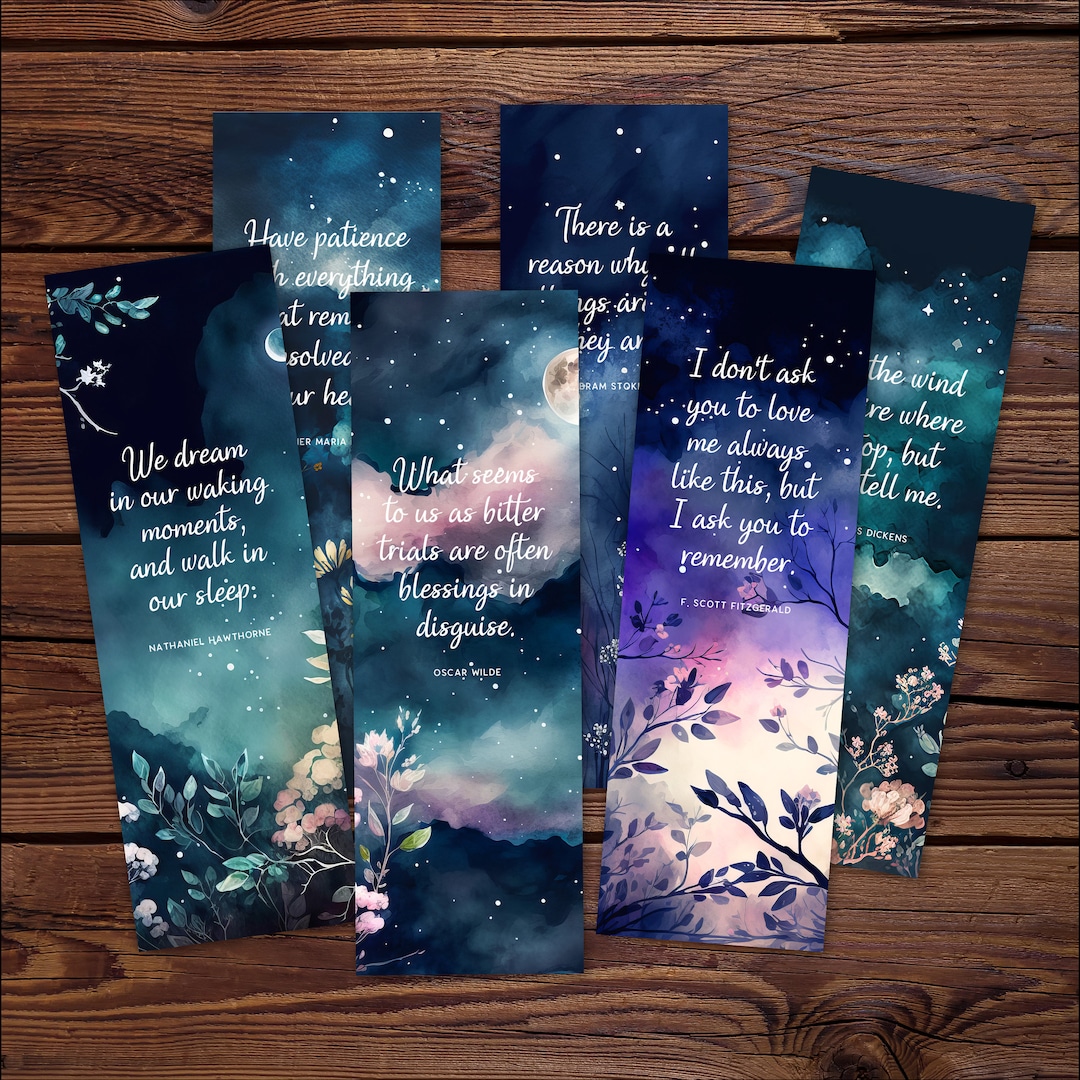 Literary Bookmarks Printable, Night Sky Set With Classic Literature ...