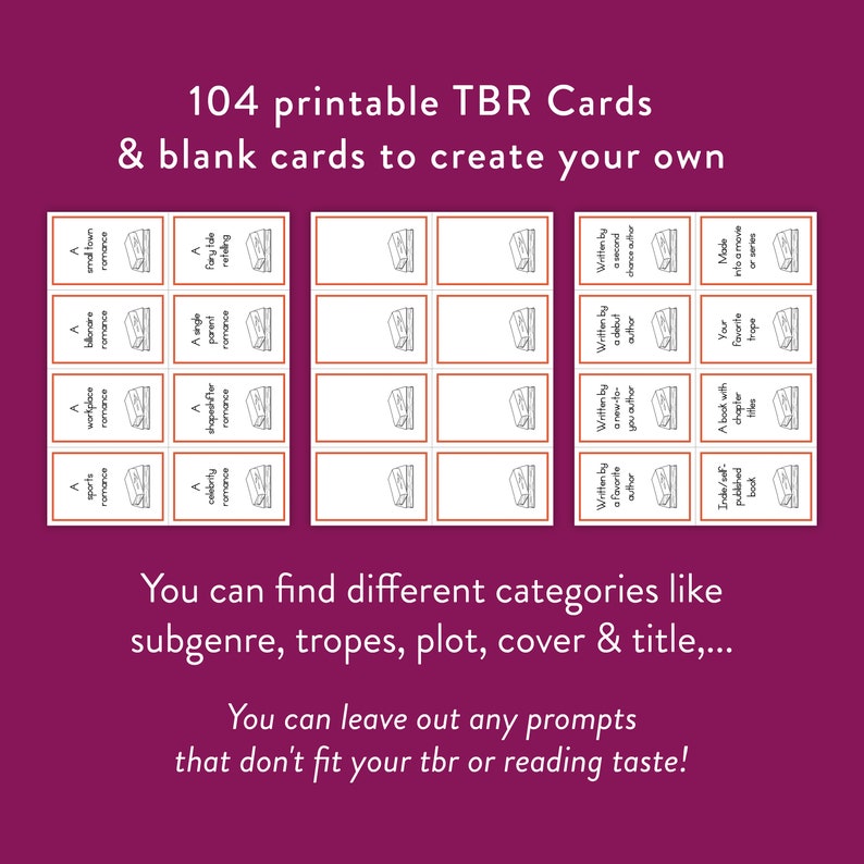 Romance TBR Game Printable Reading Prompts Cards What to - Etsy