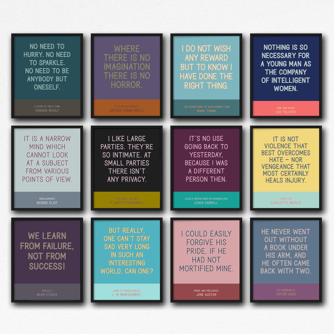 Literary Gallery Wall Set of 12 Prints, Classic Literature Book Quotes ...