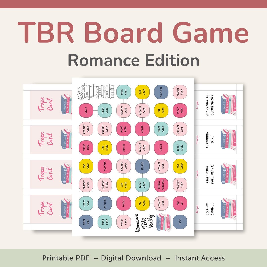 Printable Romance TBR Board Game With Reading Prompts, Reading ...