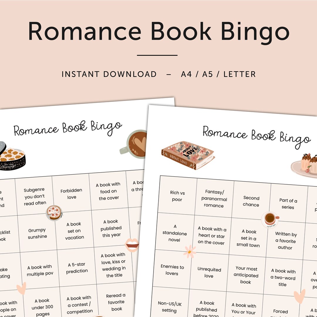 Romance Book Bingo Printable, Romance Reader TBR Game, Reading Prompts ...