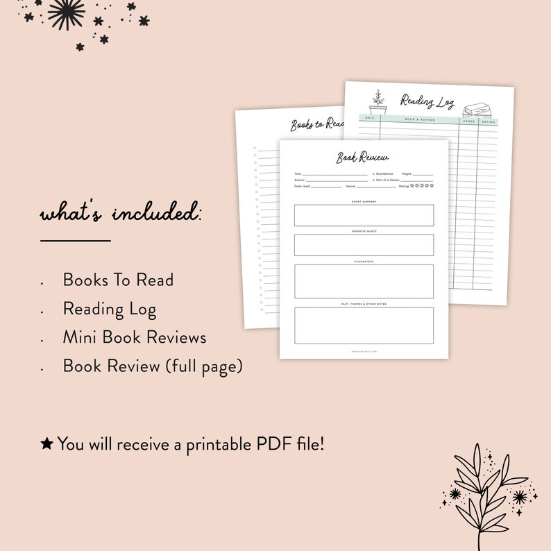 Book Review Template, Printable Reading Journal, PDF DOWNLOAD - Etsy
