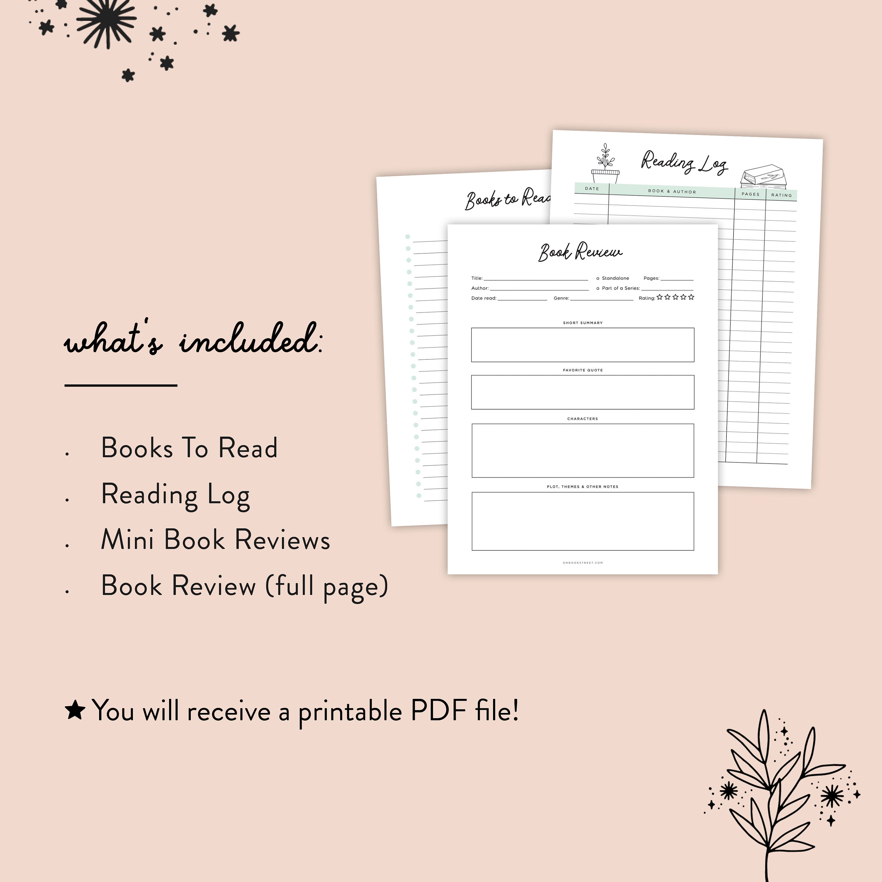 Book Review Template, Printable Reading Journal, PDF DOWNLOAD - Etsy