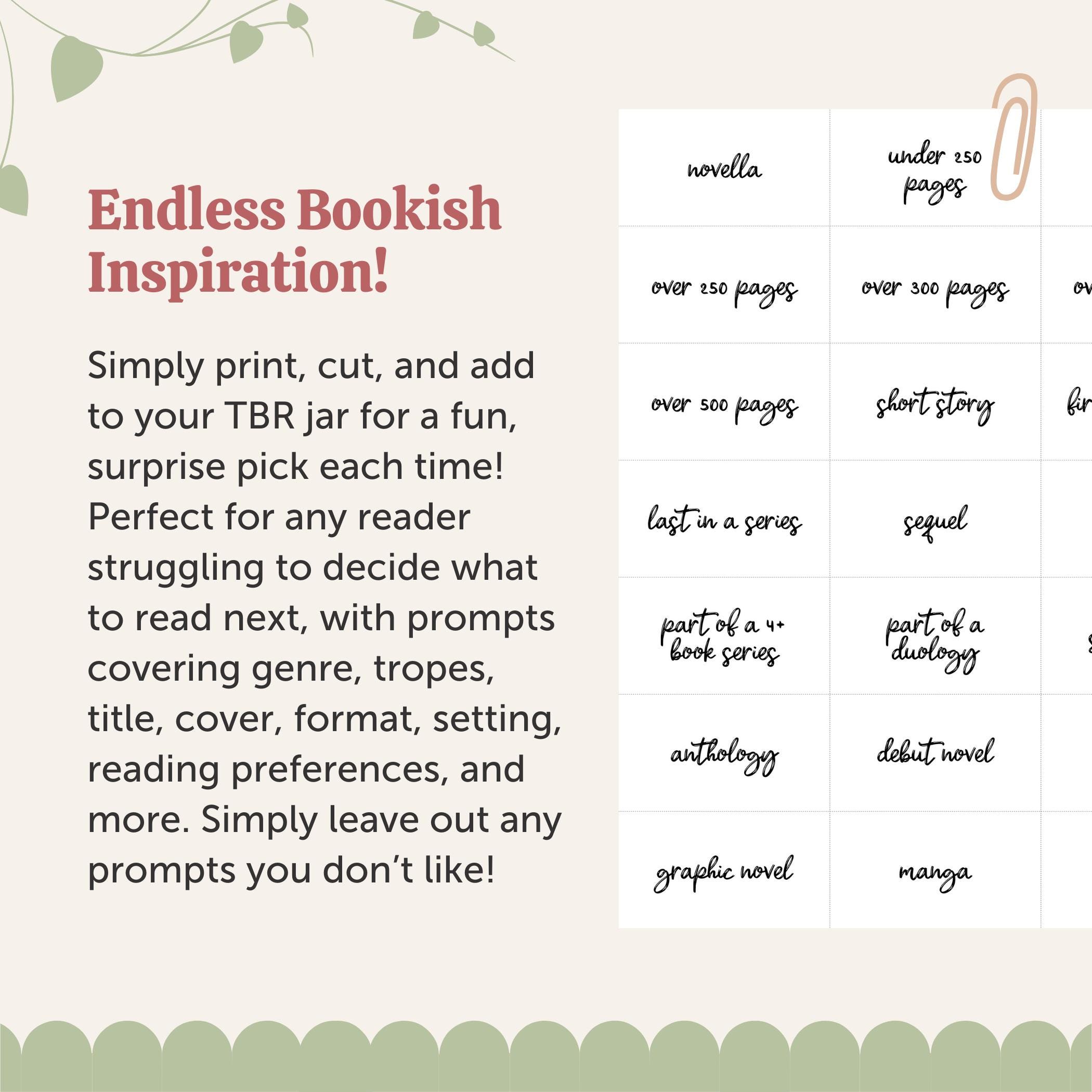 Printable TBR Jar Reading Prompts, Reading Challenge, PDF – DOWNLOAD - Etsy