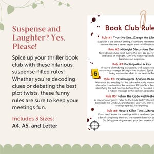 Thriller Book Club Rules Printable, Funny Book Club Gift, PDF DOWNLOAD ...