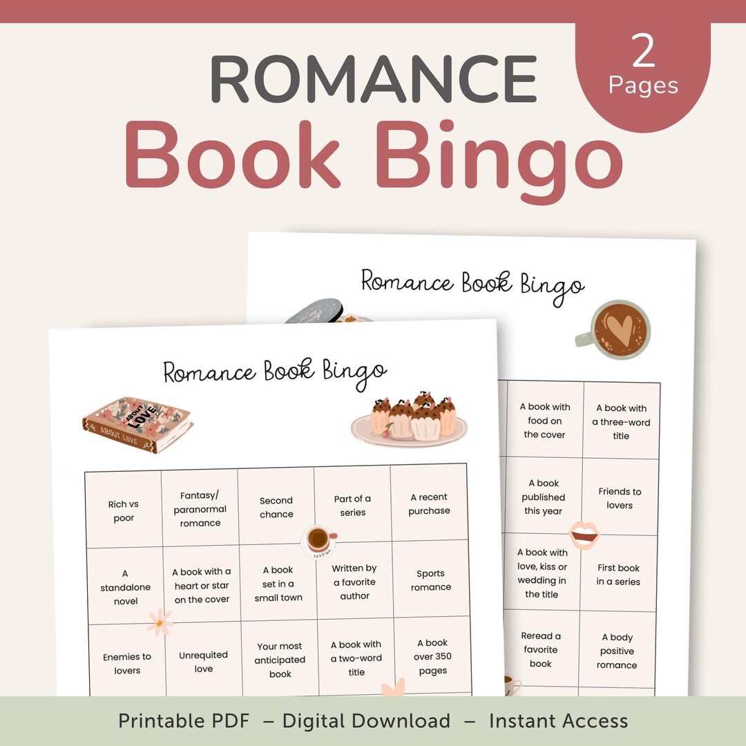 Romance Book Bingo Printable, Romance Reader TBR Game, Reading Prompts ...