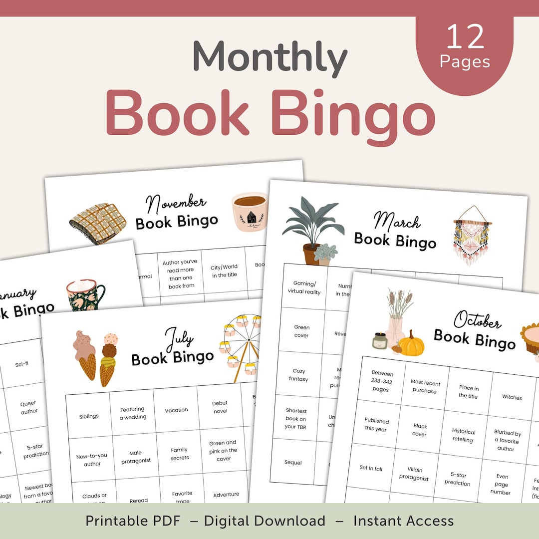 Monthly Book Bingo Printable, TBR Game With Reading Prompts, What to ...