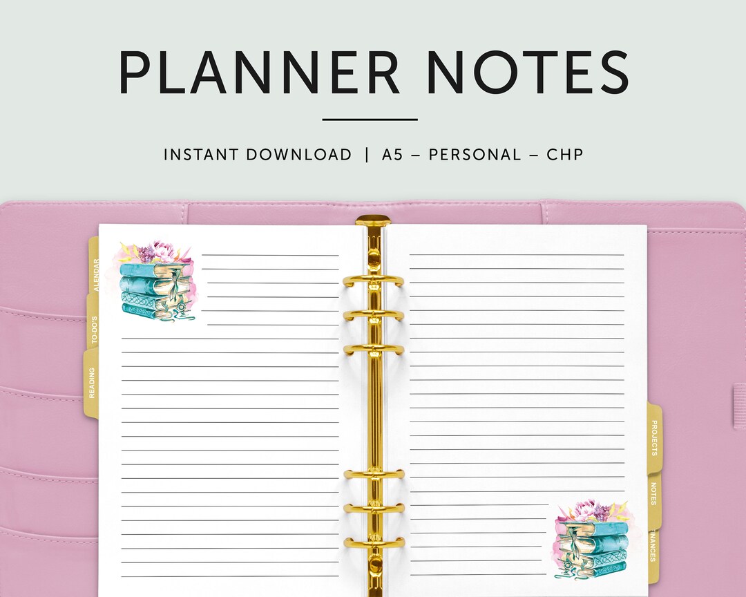 Planner Notes Pages, Reading Journal, Printable Planner Inserts Bookish ...