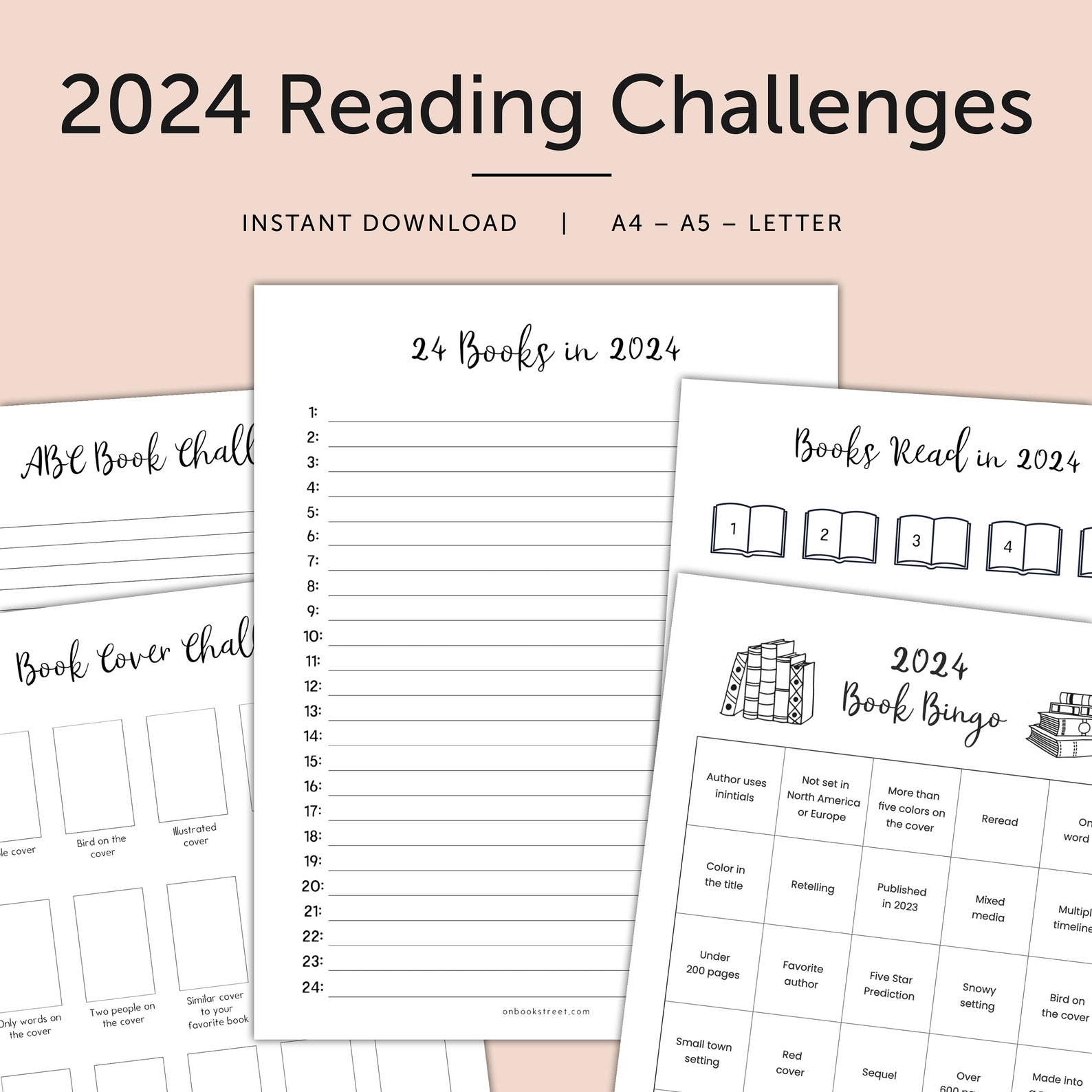 2024 Reading Challenges Printable, Reading Prompts, Book Bingo, PDF ...