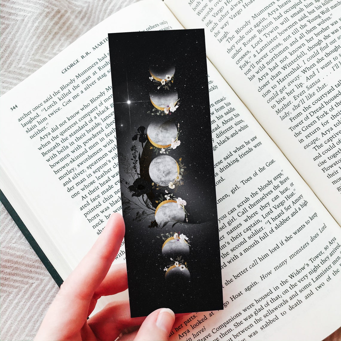 Moon Flower Printable Bookmarks Set, Night Sky Bookmarks Moon Phases ...