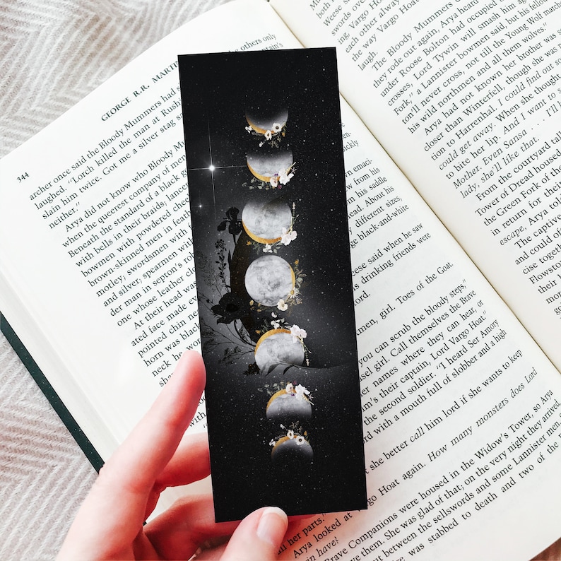 Moon Flower Printable Bookmarks Set, Night Sky Bookmarks Moon Phases ...
