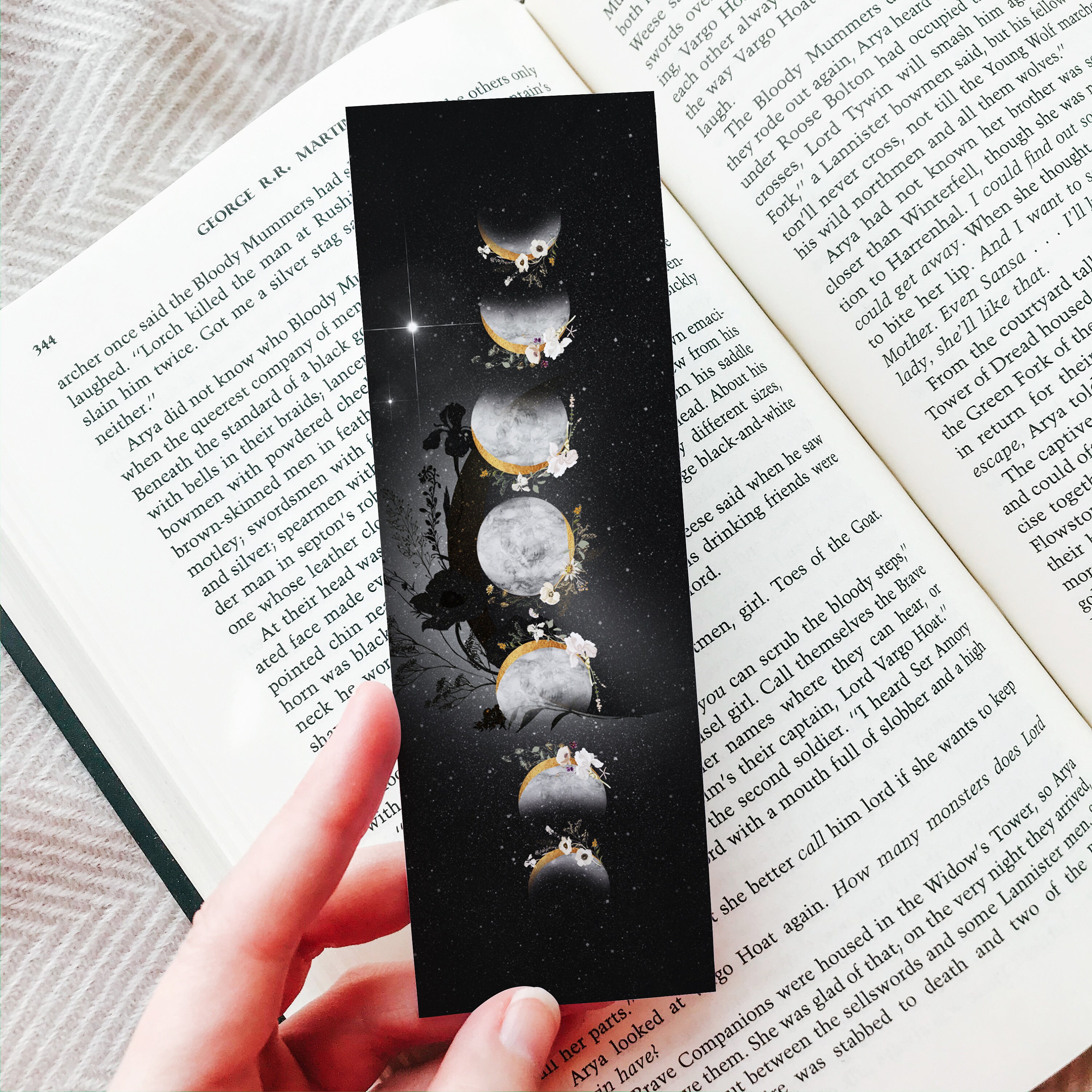 Moon Flower Printable Bookmarks Set, Night Sky Bookmarks Moon Phases ...