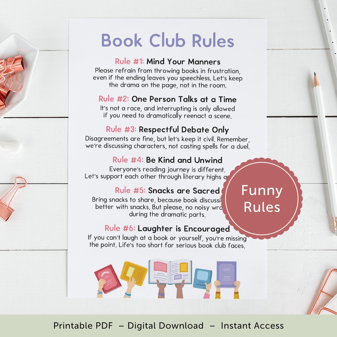 Book Club Rules Printable, Funny Book Club Gift, PDF – DOWNLOAD - Etsy