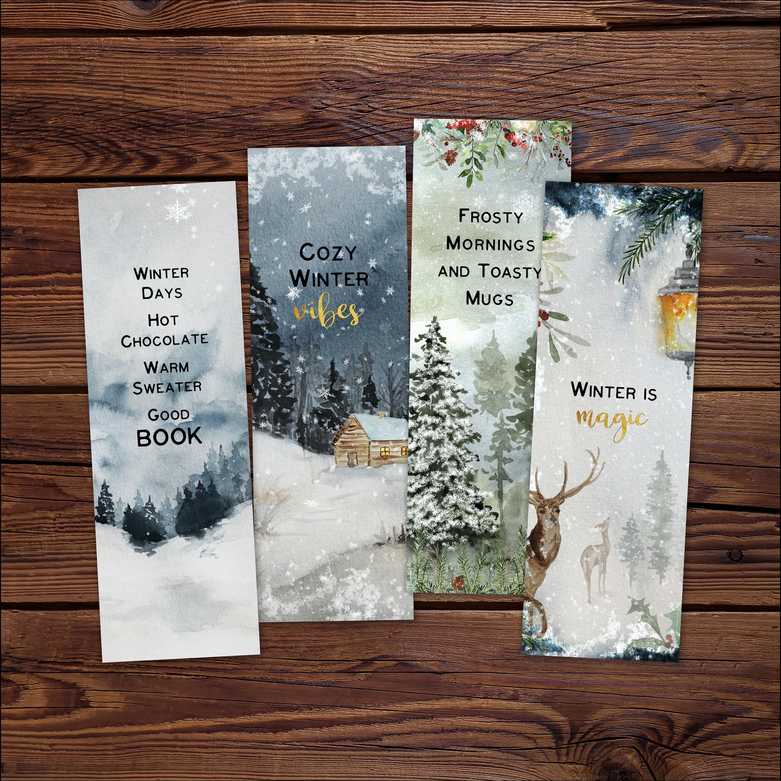 Winter Bookmark Set Printable Bookmarks for Readers Book - Etsy
