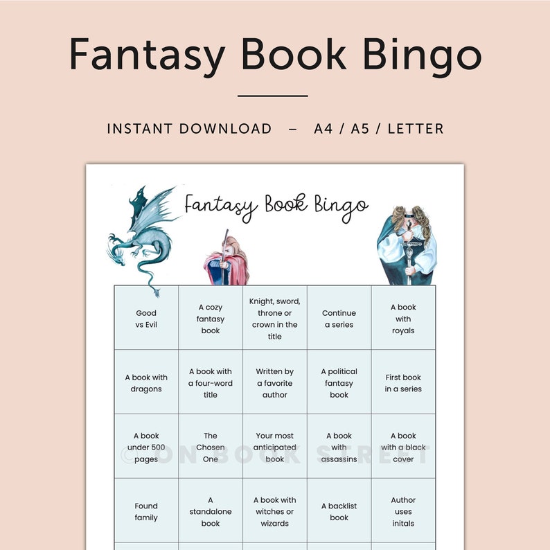 Fantasy Book Bingo Printable TBR Game Reading Prompts What - Etsy
