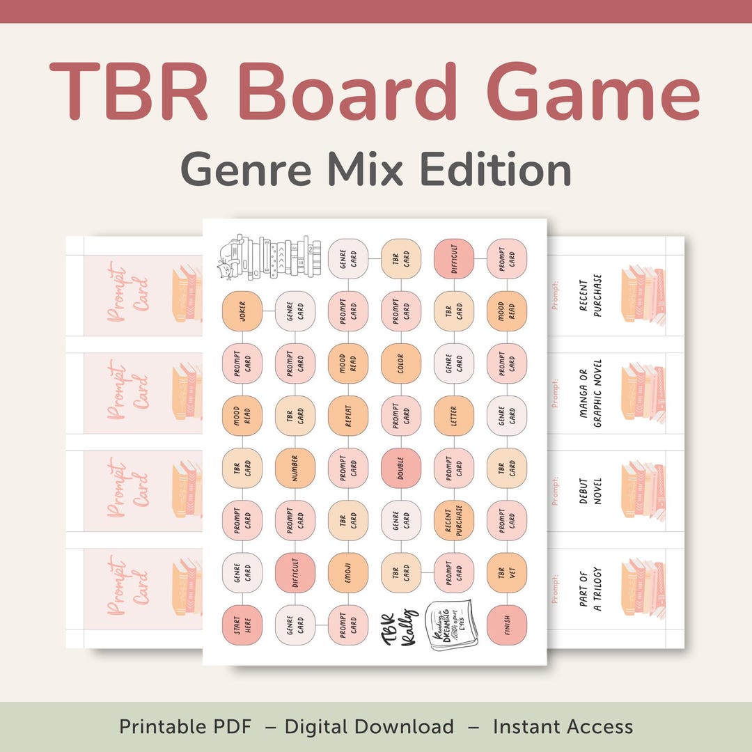 Printable TBR Board Game With Reading Prompts, Reading Challenge ...