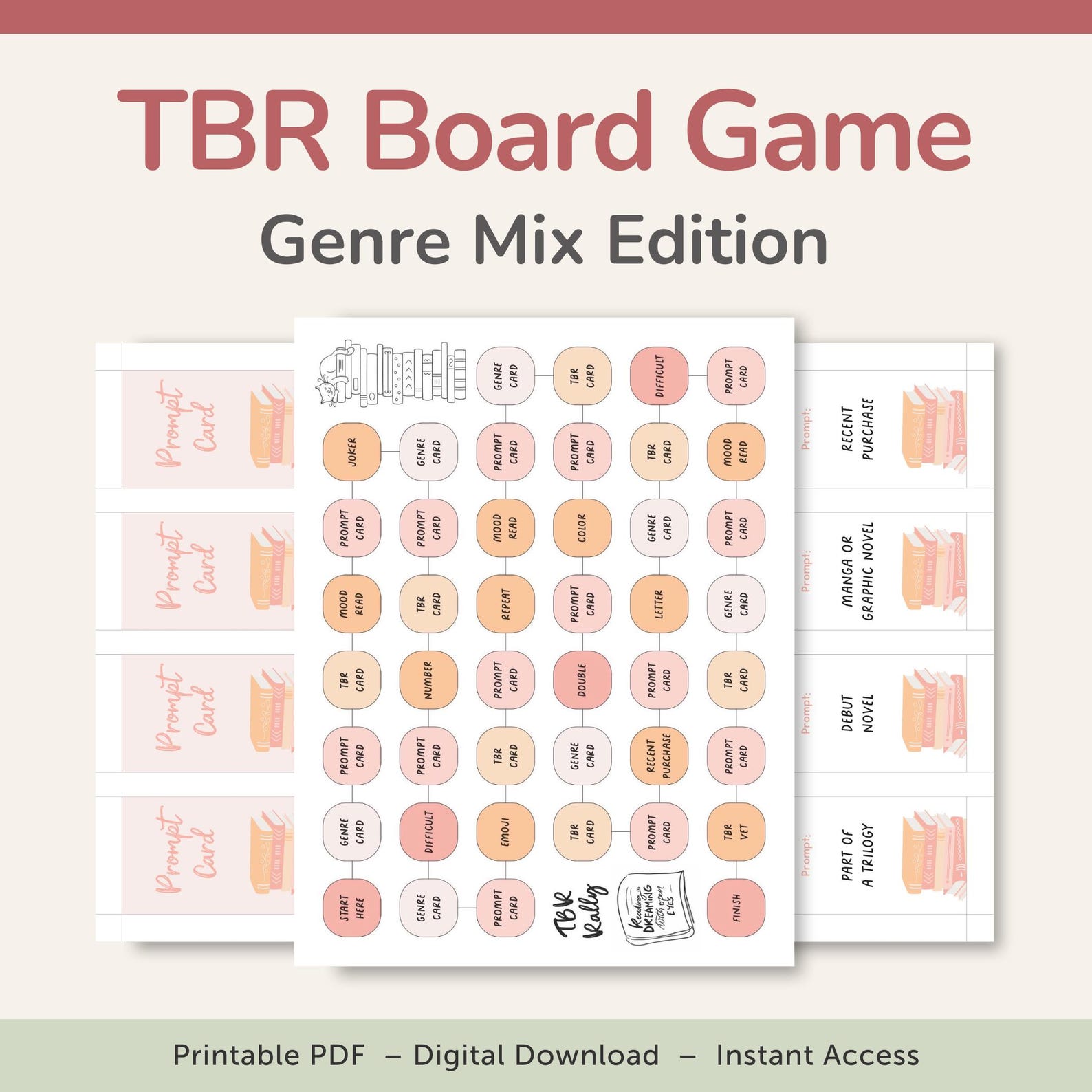 Printable TBR Board Game With Reading Prompts, Reading Challenge ...
