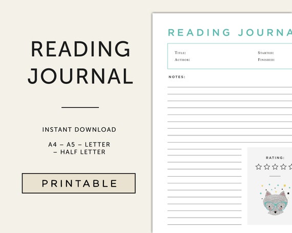Printable Reading Journal Reading Diary Book Review Bookish - Etsy