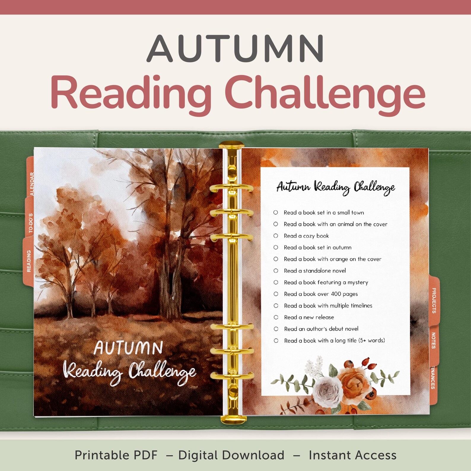 Fall Reading Challenge Printable, Autumn Reading Prompts, What to Read ...