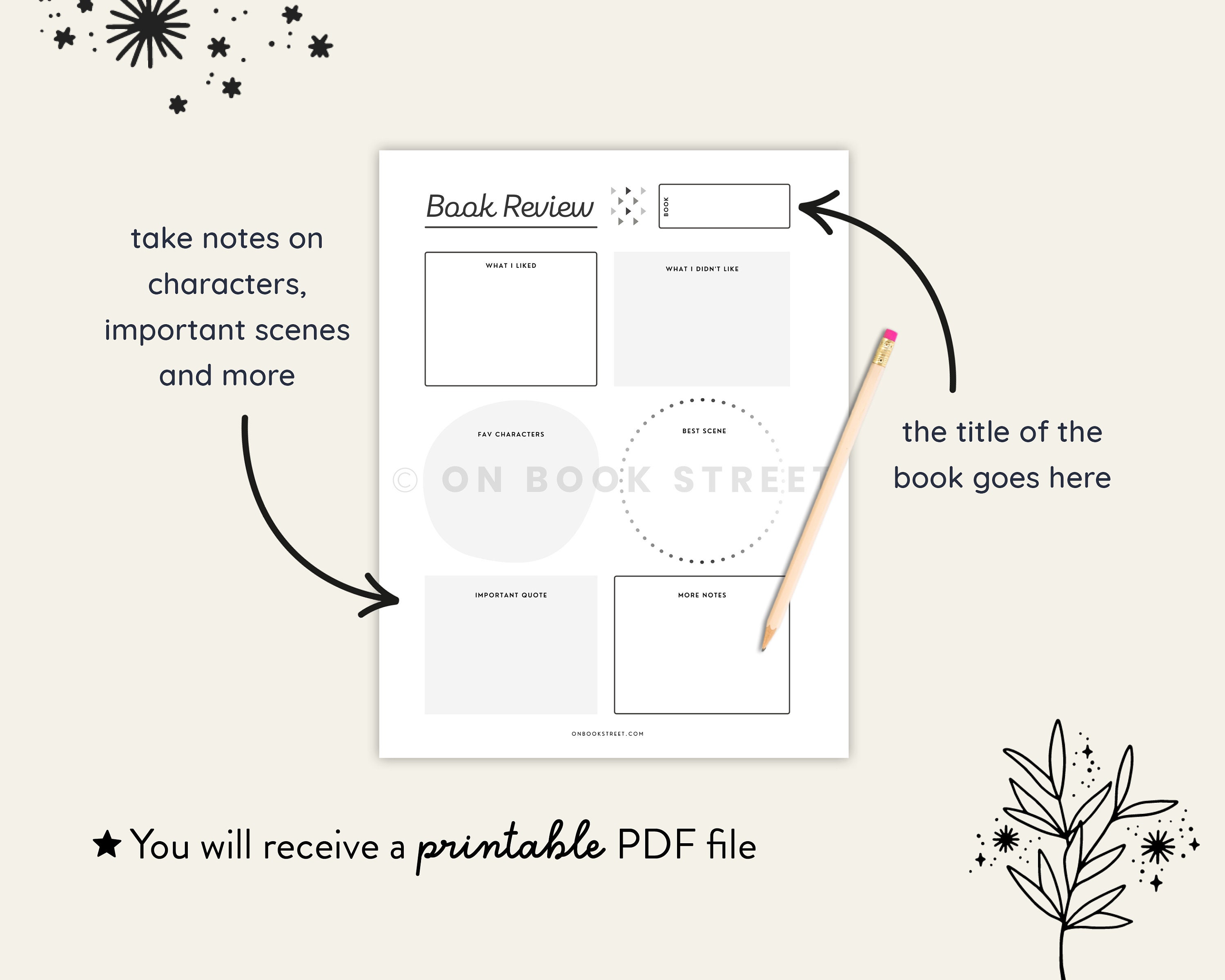 Printable Book Review Template, Reading Journal, Book Report Page, Book ...